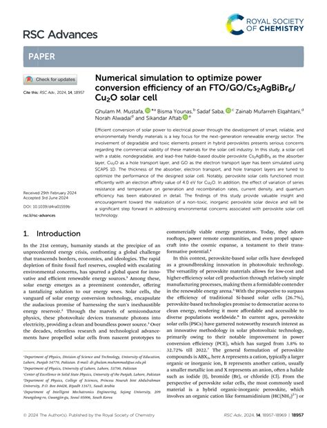 Pdf Numerical Simulation To Optimize Power Conversion Efficiency Of
