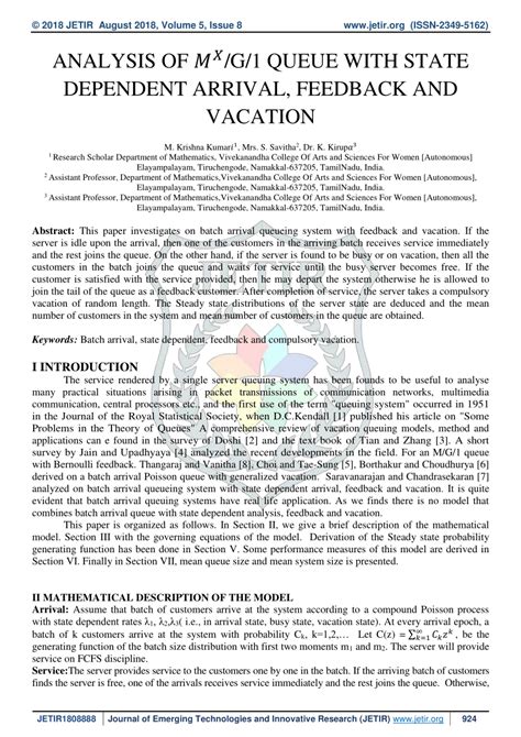 Pdf Analysis Of G1 Queue With State Dependent Arrival Feedback And Vacation