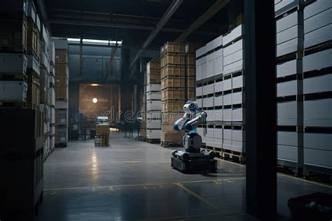 The Work Of An Automated Robot In Sorting And Transit Warehouses Generative Ai Stock