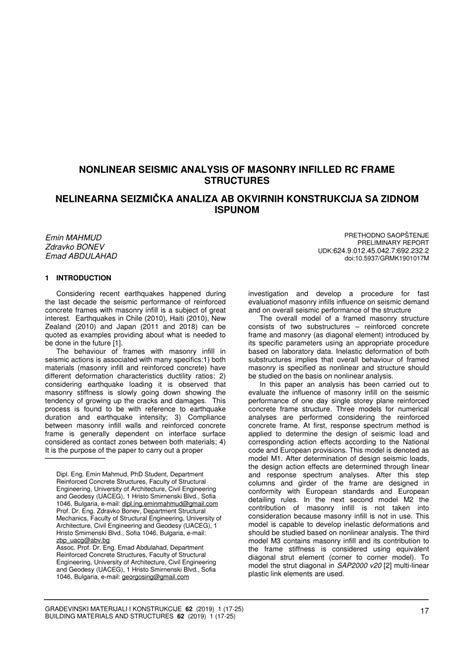 Pdf Nonlinear Seismic Analysis Of Masonry Infilled Rc Frame Structures