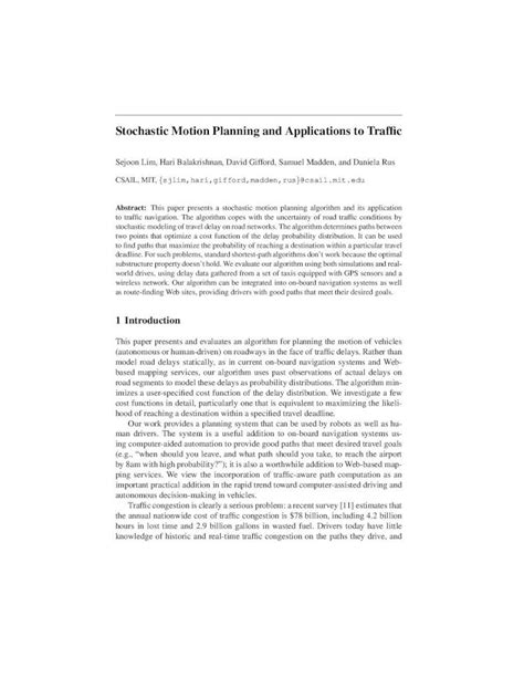 Pdf Stochastic Motion Planning And Applications To Trafﬁcgroupscsail