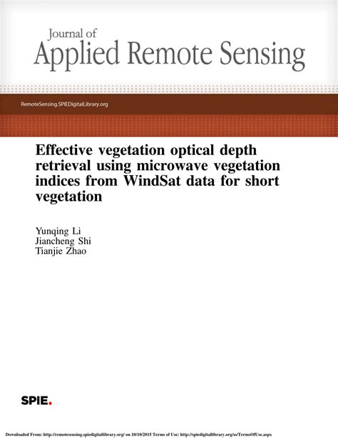 Pdf Effective Vegetation Optical Depth Retrieval Using Microwave Vegetation Indices From