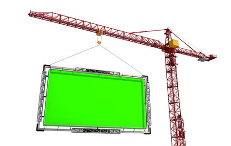 크레인은 광고판을 들어 올립니다 흰색 배경에 격리 3d 렌더링 0명에 대한 스톡 벡터 아트 및 기타 이미지 0명 간판 강철 Istock