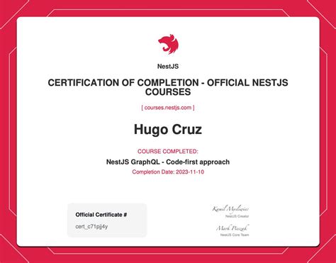 Hugo Cruz On Linkedin Happy To Finish The Official Nestjs Graphql Code First Course Where