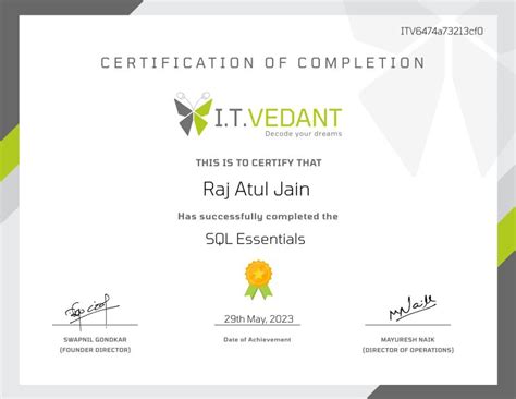 Raj Jain On Linkedin I Am Excited To Share My 1st Certification Course Of Sql From It Vedant