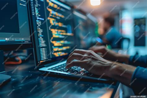 Programmer Is Hands On Keyboard Writing Source Code On Screen Monitor