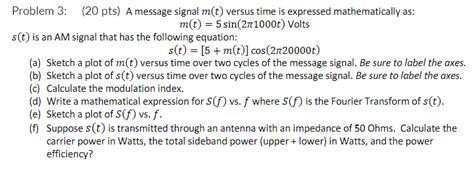 Solved Problem Pts A Message Signal M T Versus Time Chegg