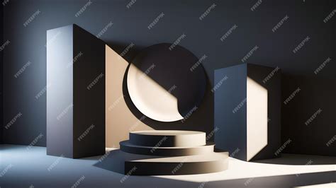 멋진 코스메틱 제품을 위한 스튜디오 내부의 받침대가 있는 3d 디스플레이 연단 고급 배경 프리미엄 사진