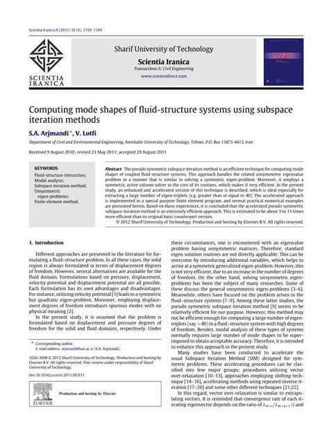 Pdf Computing Mode Shapes Of Fluid Structure Systems Using Subspace
