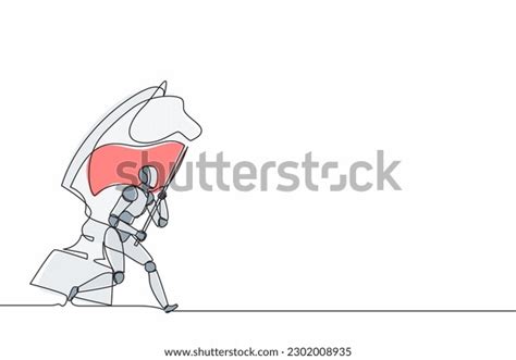 Continuous One Line Drawing Robots Running Stock Vector Royalty Free