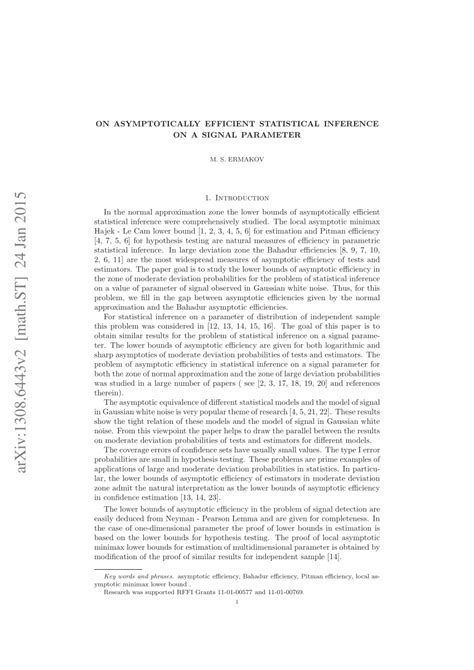 Pdf On Asymptotically Efficient Statistical Inference On A Signal Parameter