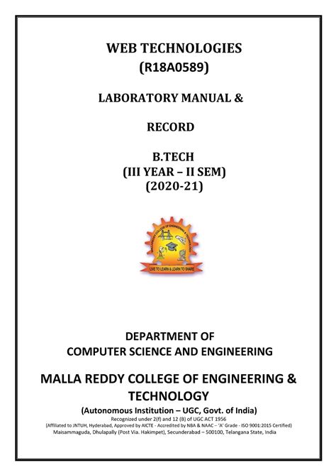 WEB Technologies LAB WEB TECHNOLOGIES R A LABORATORY MANUAL RECORD B III YEAR II