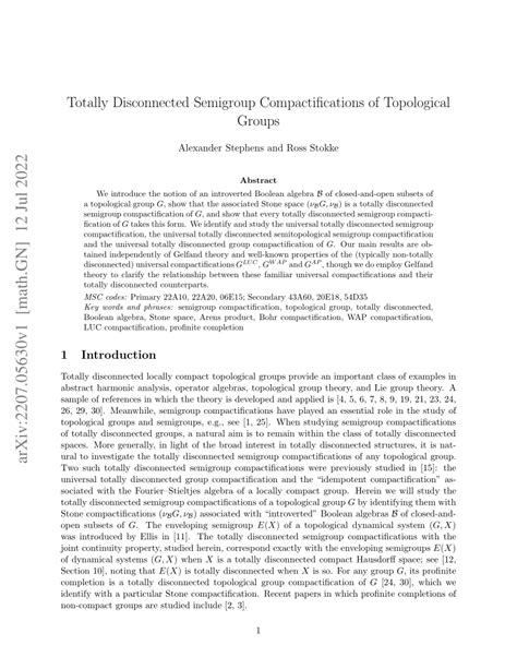 Pdf Totally Disconnected Semigroup Compactifications Of Topological Groups