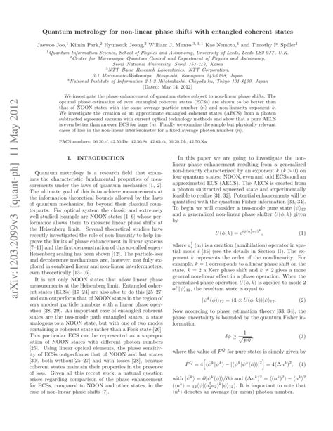 Pdf Quantum Metrology For Non Linear Phase Shifts With Entangled