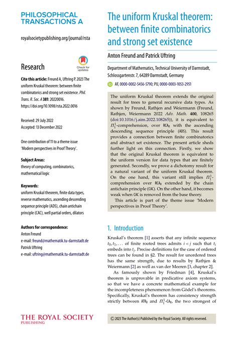 The Uniform Kruskal Theorem Between Finite Combinatorics And Strong