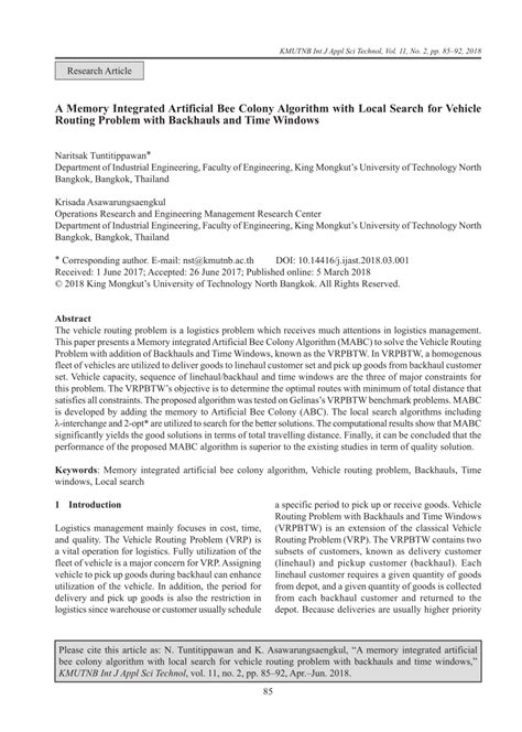 Pdf A Memory Integrated Artificial Bee Colony Algorithm With Local Search For Vehicle Routing
