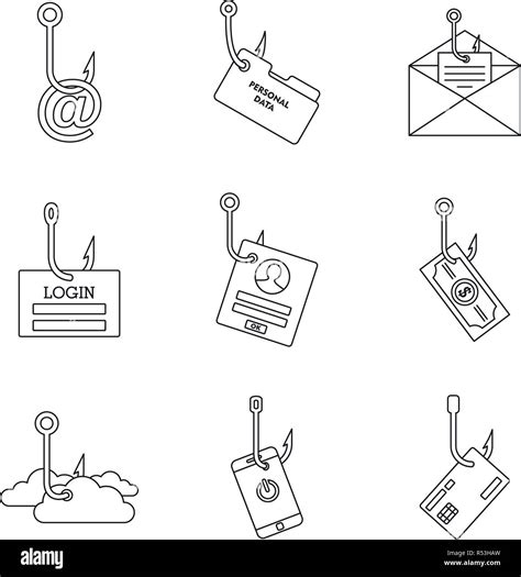 Cyber Phishing Icon Set Outline Set Of Cyber Phishing Vector Icons For Web Design Isolated On