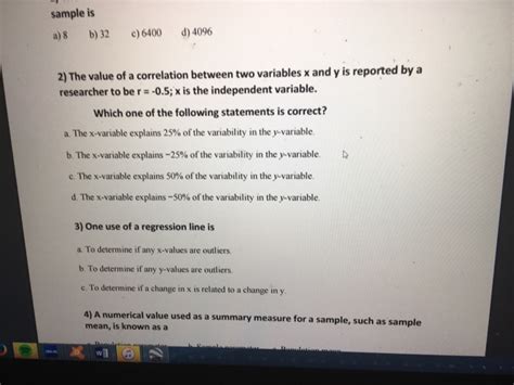 Solved The Value Of A Correlation Between Two Variables X