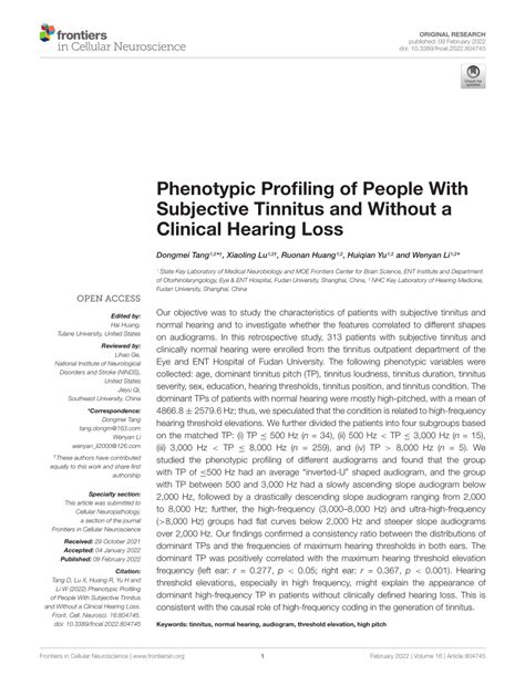 Pdf Phenotypic Profiling Of People With Subjective Tinnitus And