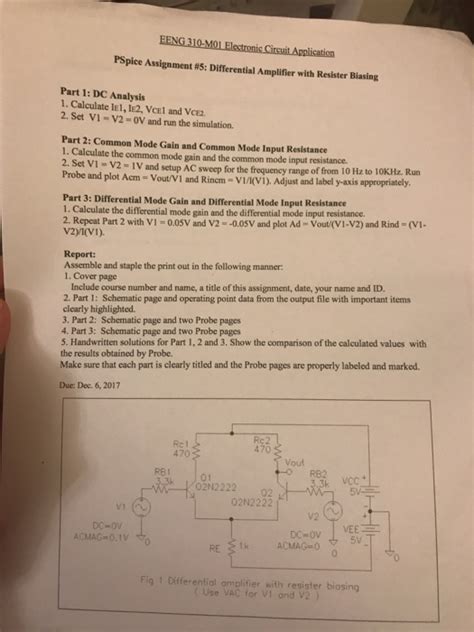 Solved PSpice Assignment 5 Differential Amplifier With Chegg Com