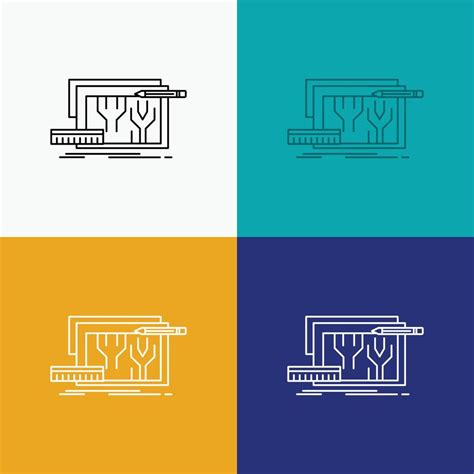 Architecture Blueprint Circuit Design Engineering Icon Over Various Background Line Style