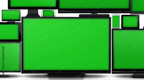 Many Different Types Of Screens TVs Computer Monitors Smartphones And Tablets They Laid On