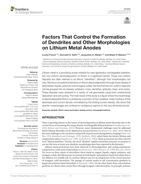 Pdf Factors That Control The Formation Of Dendrites And Other Morphologies On Lithium Metal Anodes