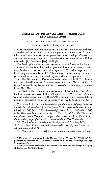 Pdf Surgery On Piecewise Linear Manifolds And Applications