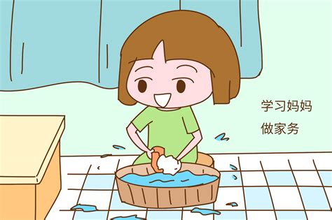 孩子做家务卡通 孩子在家做家务 孩子做家务 大山谷图库
