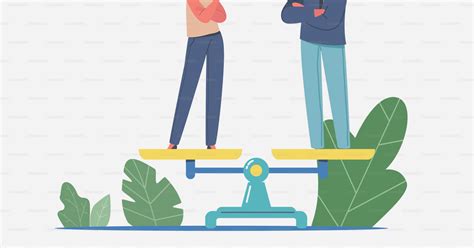 남녀 평등과 균형 개념 비늘에 사업가와 사업가 캐릭터 남자와 여자 사이의 관용 같은 권리 페미니즘 차별 만화 사람들 벡터 일러스트레이션 사진 Unsplash의