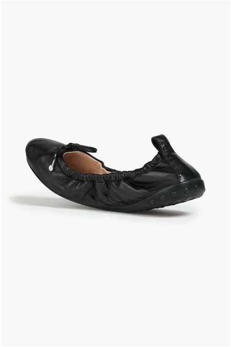 Tods Bow Embellished Leather Ballet Flats The Outnet
