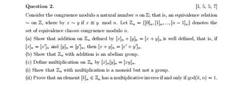 Solved Question 2 [3 5 5 7] Consider The Congruence Modulo