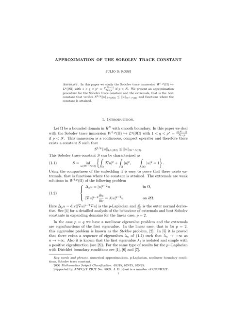 Pdf Approximation Of The Sobolev Trace Constant