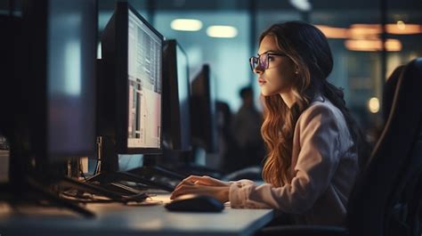 premium ai image candid female programmer deeply engrossed in her