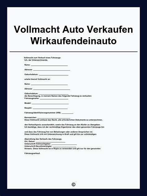 Vollmacht Auto Verkaufen Wirkaufendeinauto
