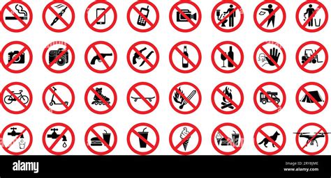 Large Set Of Common Prohibited Not Allowed Not Permitted Signs Symbols