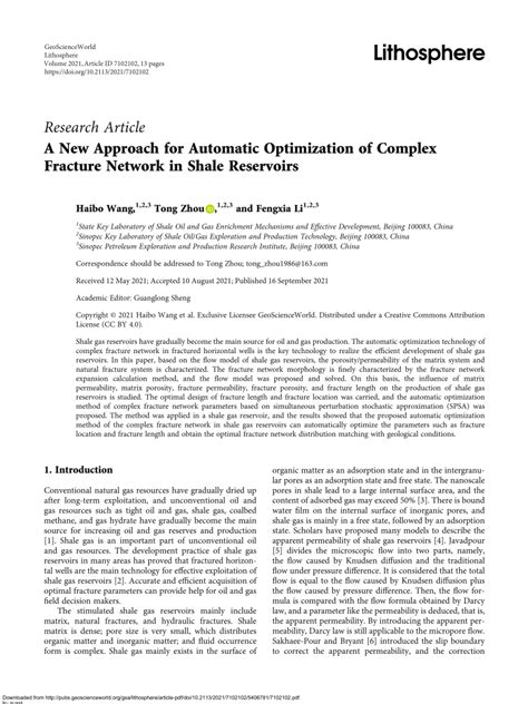 Pdf A New Approach For Automatic Optimization Of Complex Fracture Network In Shale Reservoirs