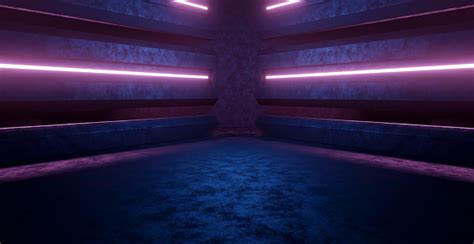 외계 금속 쇼룸 차고 빈 복도 밤 실버 그레이 추상 배경 쇼룸 스튜디오 몽타주 3d 일러스트 레이 션 차고에 대한 스톡 사진 및