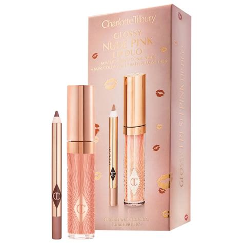 Charlotte Tilbury Mini Glossy Pink Lip Gloss Lip Liner Set Nude Pink Lip Liner Set Pink Lip