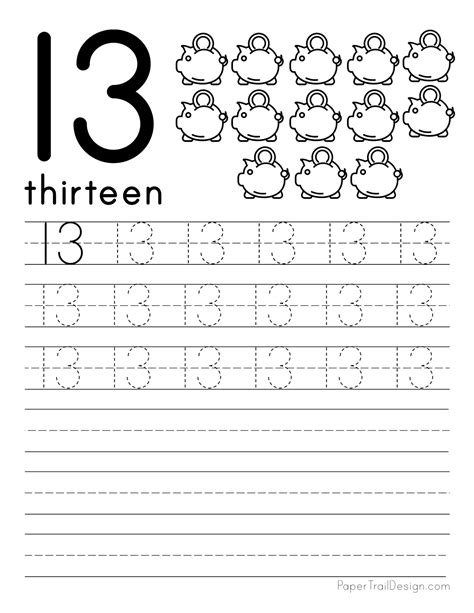 Number 13 Tracing Worksheet