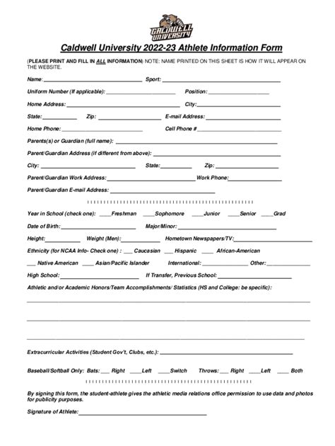 Fillable Online Athlete Information Form Caldwell Fill Out And Sign Online Dochub