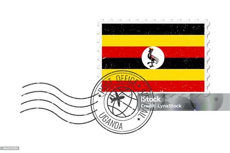 우간다 그런 지 우표 빈티지 엽서 벡터 일러스트 레이 션 와 우간다 국기 와 백색 배경 고립된 통하고 있는 복고풍 스타일 우간다 국기에 대한 스톡 벡터 아트 및 기타 이미지