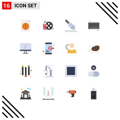Pictogram Set Of 16 Simple Flat Colors Of Goal Education Jack Monitor Barcode Editable Pack Of