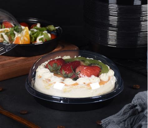 กล่องพลาสติกใส่อาหาร ทรงกลม ฝาใส ฐานสีดำ แพ็ค 10 เซ็ต กล่องพลาสติก ทรงกลม ฝาใส ฐานสีดำ สำหรับใส่