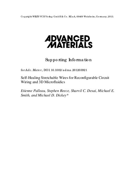 Pdf Self Healing Stretchable Wires For Reconfigurable Circuit Wiring And 3d Microfluidics