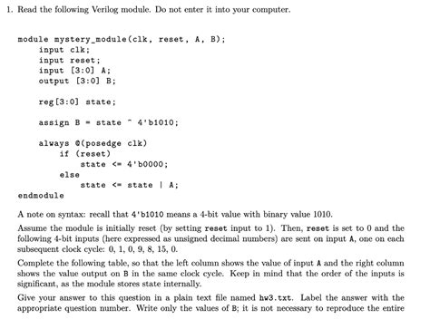 solved 1 read the following verilog module do not enter it
