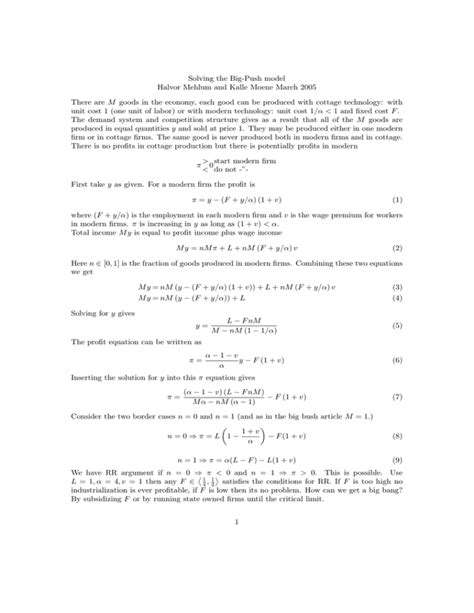 Solving The Big Push Model Halvor Mehlum And Kalle Moene March 2005