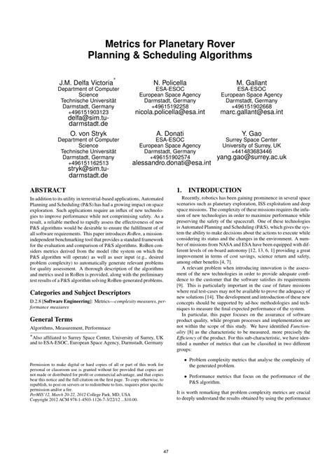 Pdf Metrics For Planetary Rover Planning And Scheduling Algorithms
