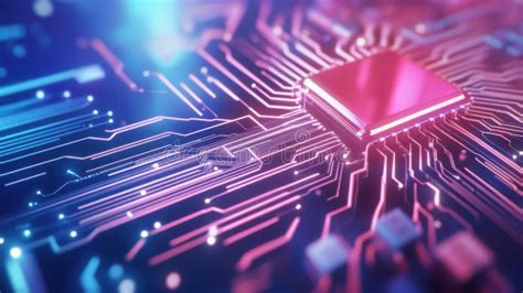 Exploring The Intricate Design Of A Quantum Computing Chip In Vibrant Colors And Details Stock