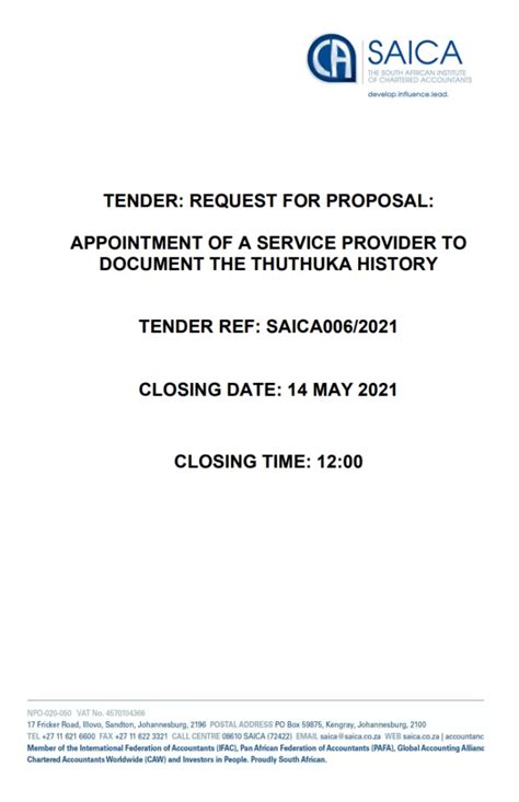 Tender Proposal Template Free Word Templates